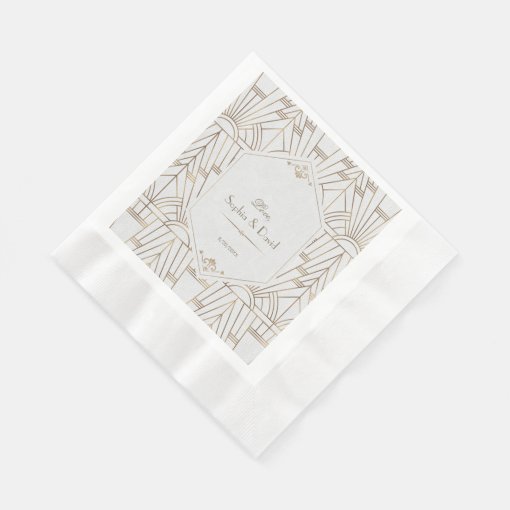 Royal Gold White Great Gatsby 1920s Wedding Paper Napkins | Zazzle