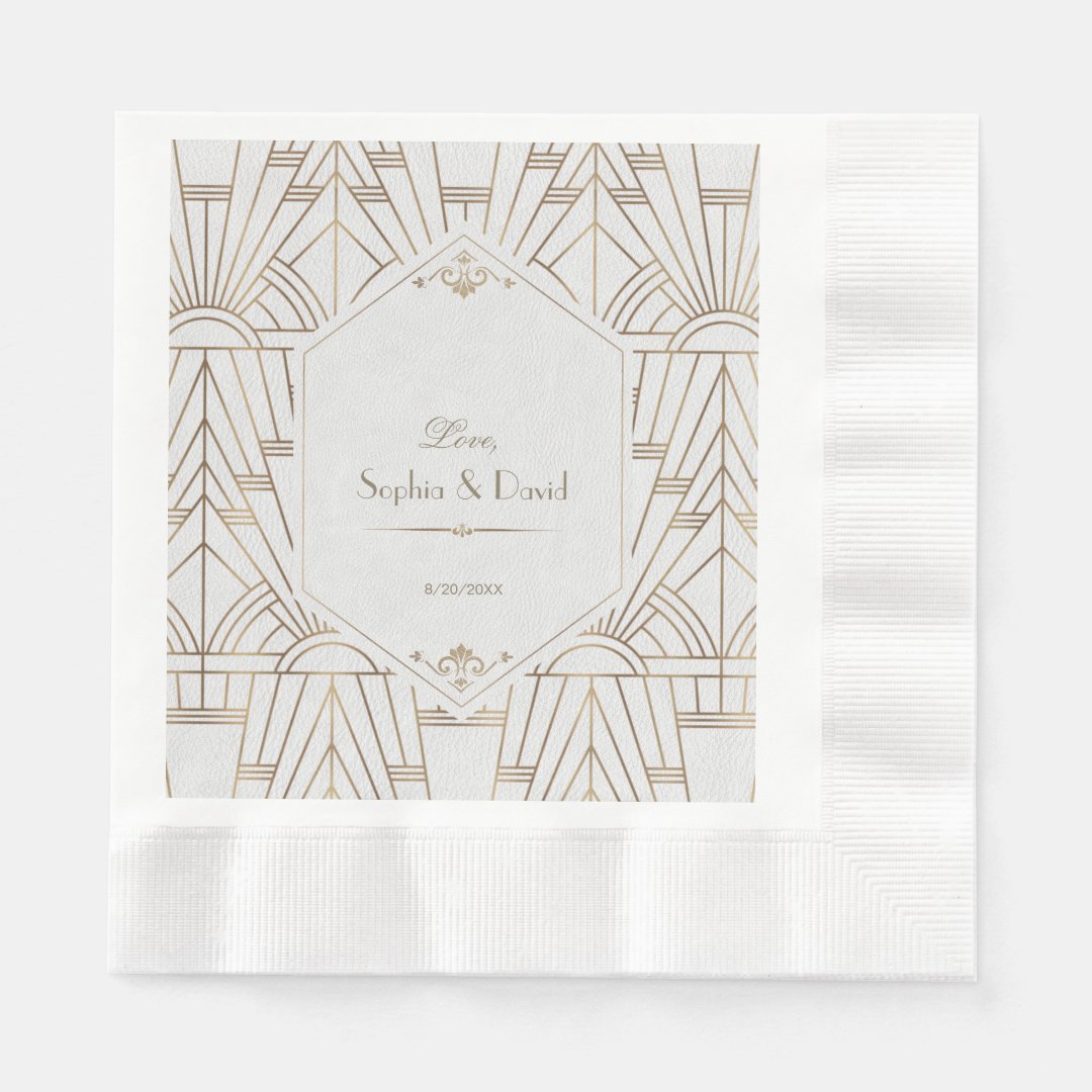 Royal Gold White Great Gatsby 1920s Wedding Paper Napkins | Zazzle