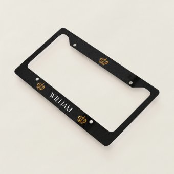Royal Golden Crown Name Black License Plate Frame | Zazzle