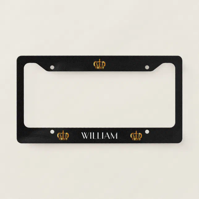 Royal Golden Crown Name Black License Plate Frame | Zazzle