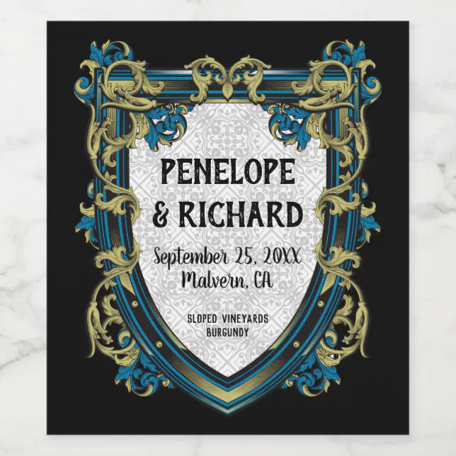 Royal Gothic Vines and Scrolls Wedding Wine Label | Zazzle