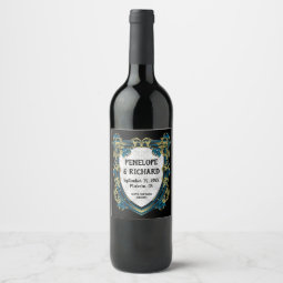 Royal Gothic Vines and Scrolls Wedding Wine Label | Zazzle