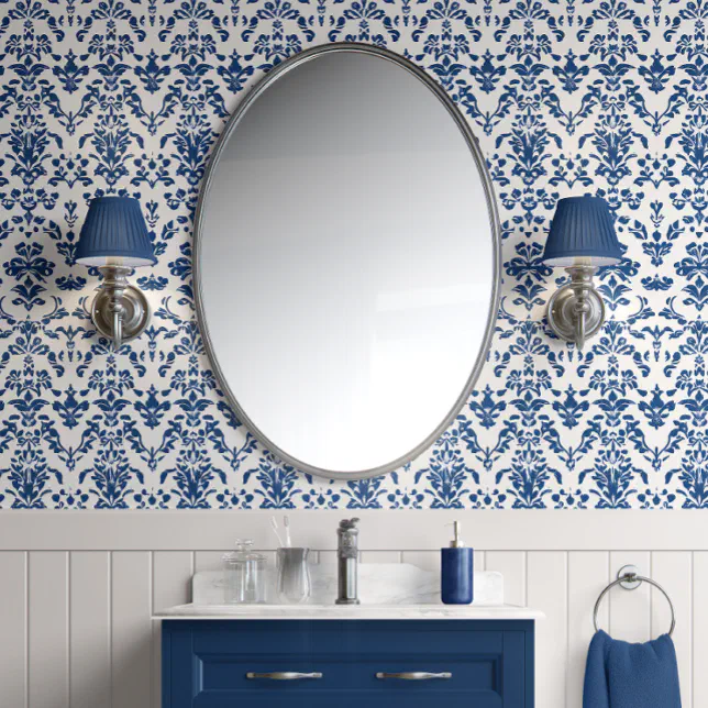Royal Heirloom - Blue, White - Traditional Style Wallpaper | Zazzle