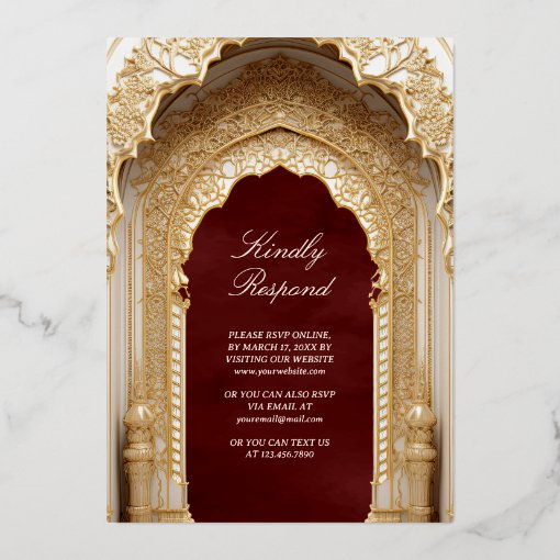 Royal Islamic Arch Maroon Red Muslim Wedding Gold Foil Invitation | Zazzle