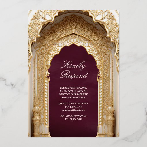 Royal Islamic Arch Plum Purple Muslim Wedding Gold Foil Invitation | Zazzle
