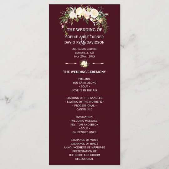 Royal Ivory Floral Burgundy Wedding Program | Zazzle.com