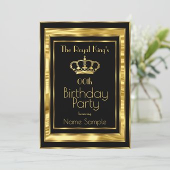 Royal King Mans Birthday Party Black Gold Crown Invitation | Zazzle