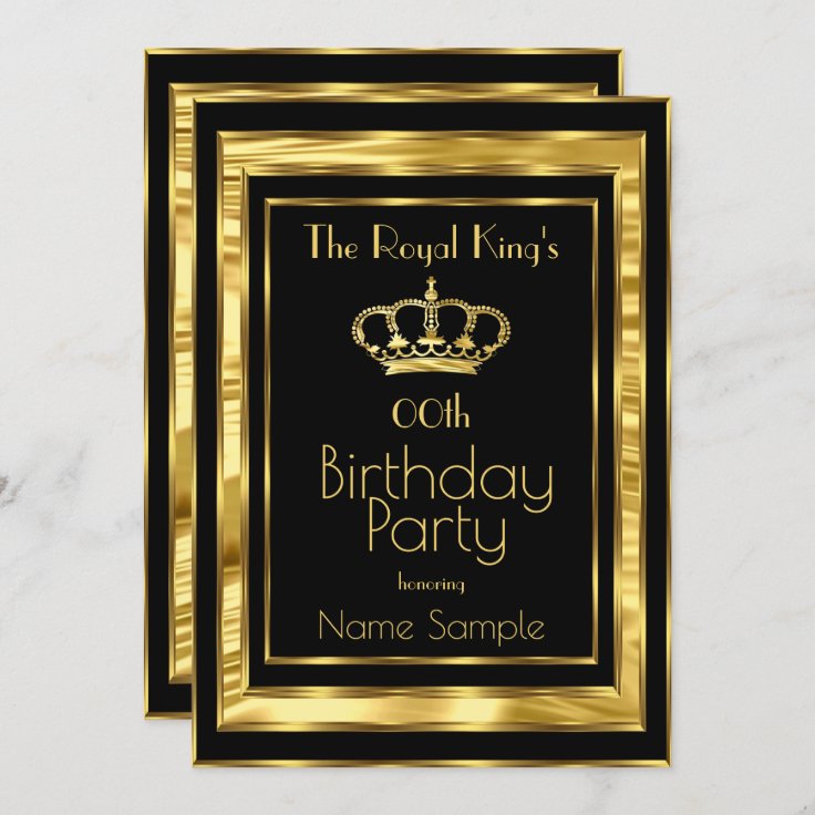 Royal King Mans Birthday Party Black Gold Crown Invitation | Zazzle