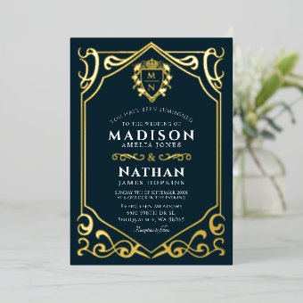 Royal Medieval Fantasy Monogram Wedding Foil Invitation | Zazzle