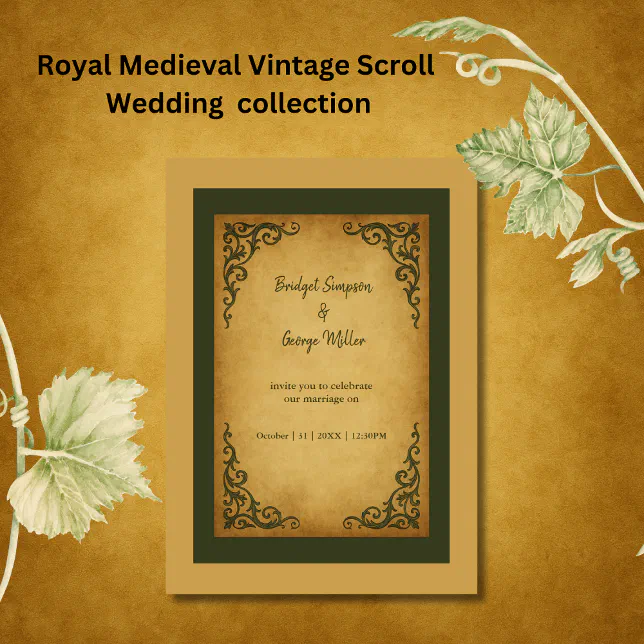 Royal Medieval Vintage Scroll Wedding Invitation | Zazzle