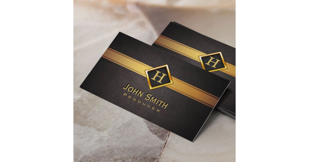 Royal Monogram Gold Label Producer Business Card | Zazzle