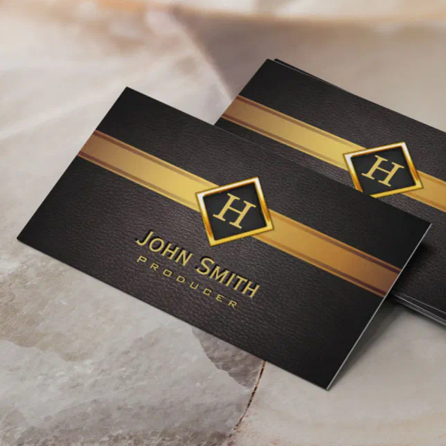 Royal Monogram Gold Label Producer Business Card | Zazzle