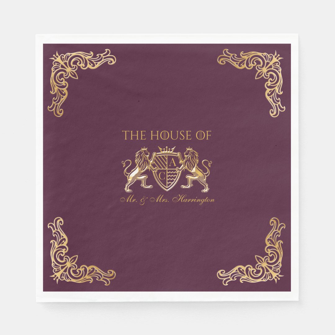 Royal Muse Medieval Fantasy Monogram Lion Emblem Napkins | Zazzle