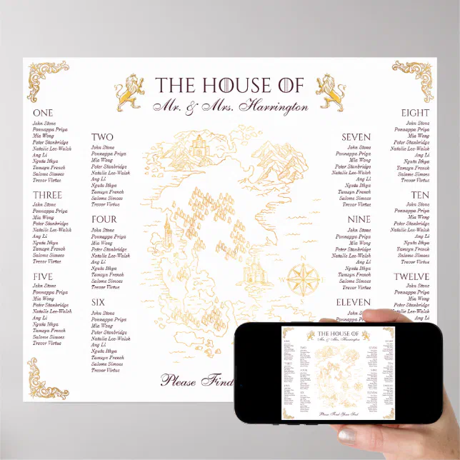 Royal Muse Medieval Fantasy Old World Map Wedding Poster | Zazzle