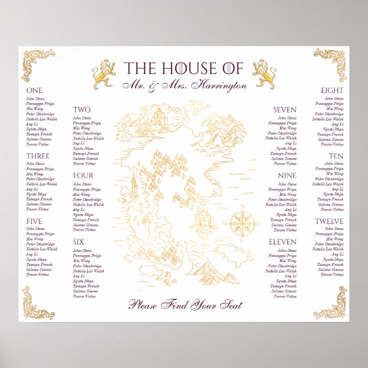 Royal Muse Medieval Fantasy Old World Map Wedding Poster | Zazzle