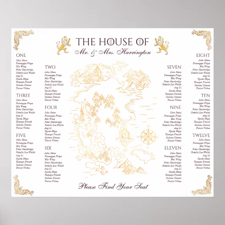 Royal Muse Medieval Fantasy Old World Map Wedding Poster | Zazzle