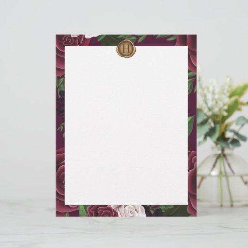 Royal Muse Medieval Fantasy Plum Floral Wedding Letterhead | Zazzle