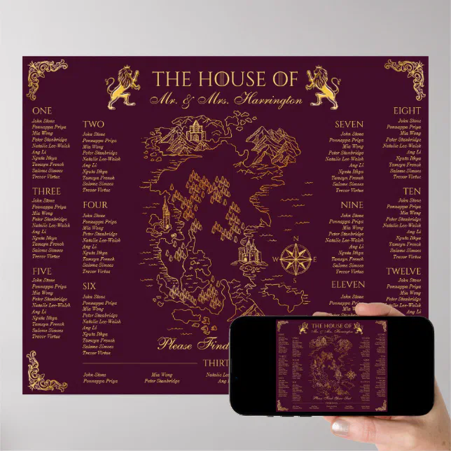 Royal Muse Medieval Fantasy Wedding Map 13 Seating Poster | Zazzle