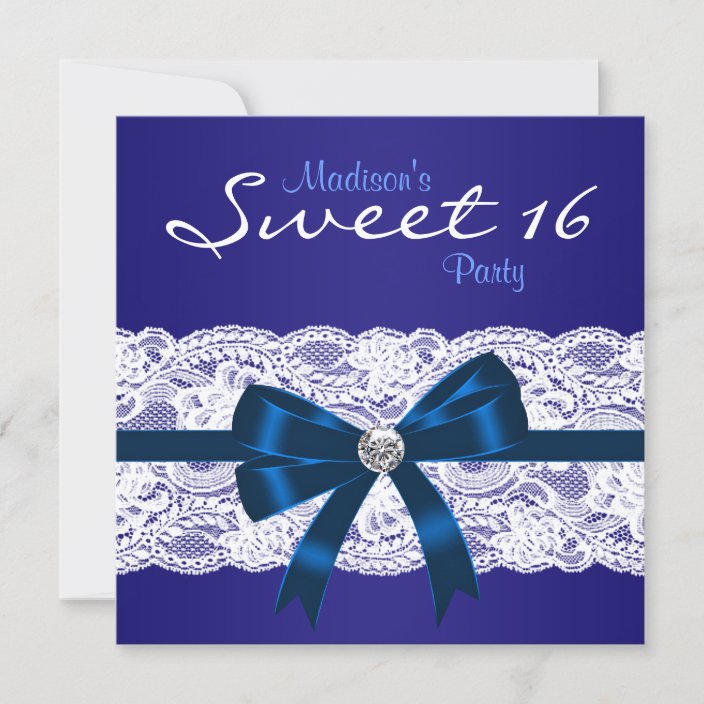 Royal Navy Blue White Lace Blue Sweet 16 Party Invitation | Zazzle.com