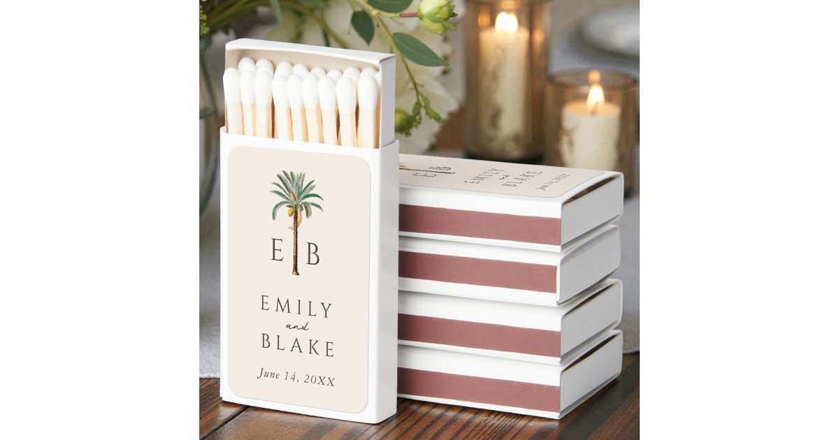 Royal Palm Logo Elegant Tropical Monogram Wedding Matchboxes | Zazzle