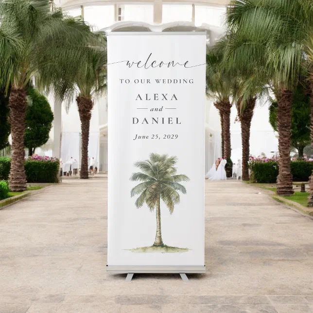 Royal Palm Tree Tropical Wedding Welcome Retractable Banner | Zazzle