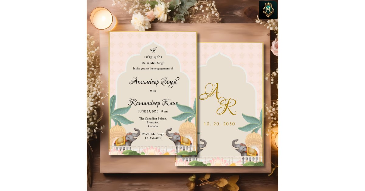 Royal Pastel Mughal theme Sikh Roka invitation | Zazzle