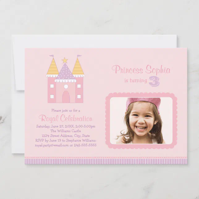 Royal Pink Purple Princess Photo Birthday Party Invitation | Zazzle
