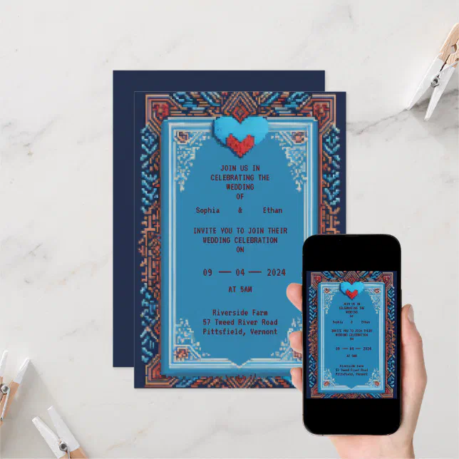 Royal Pixel Art Wedding Invitation | Zazzle