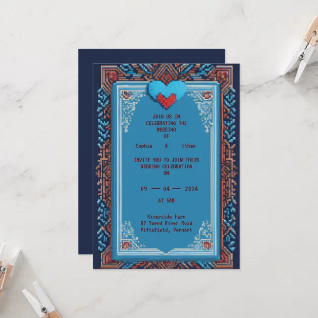 Royal Pixel Art Wedding Invitation | Zazzle