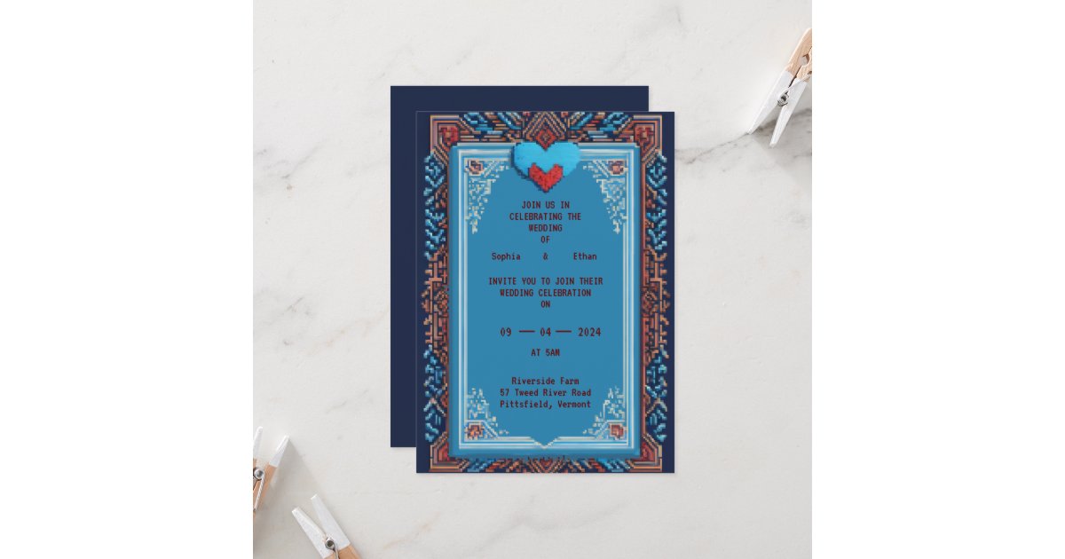 Royal Pixel Art Wedding Invitation | Zazzle