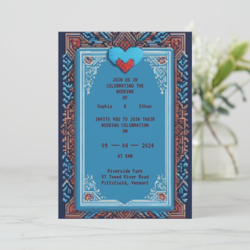 Royal Pixel Art Wedding Invitation | Zazzle