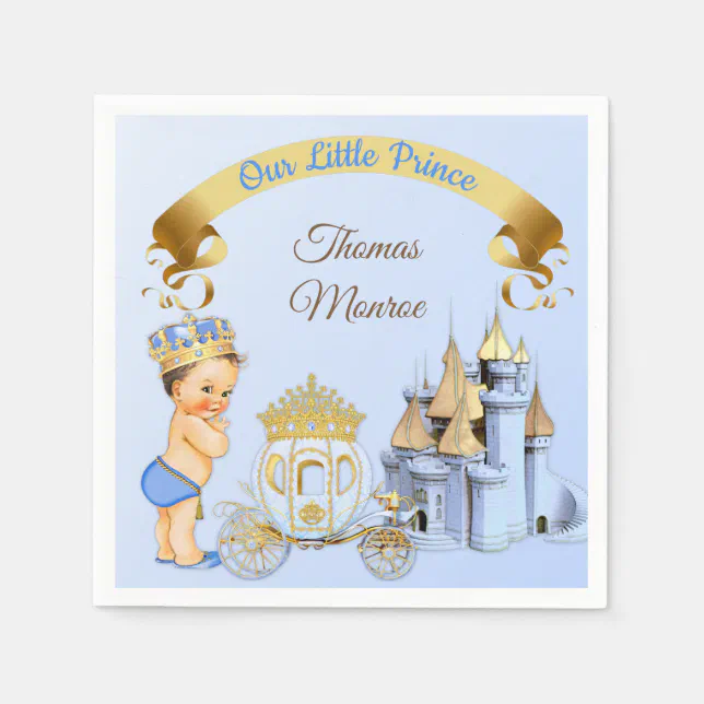 Royal Prince Castle Carriage Blue Gold Boy Paper Napkins | Zazzle