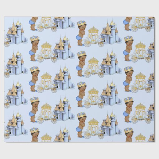 Royal Prince Castle Carriage Blue Gold Boy Wrapping Paper | Zazzle