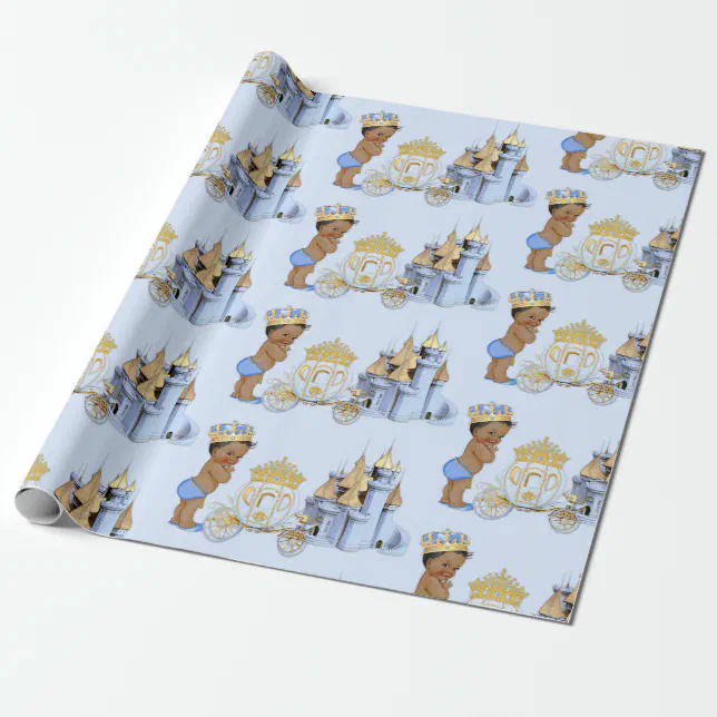 Royal Prince Castle Carriage Blue Gold Boy Wrapping Paper | Zazzle