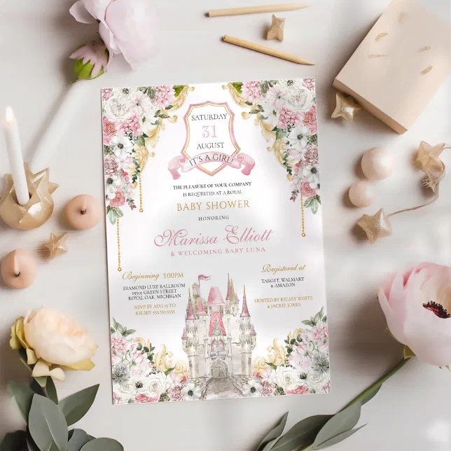 Royal Princess Blush Pink Luxury Baby Shower Invitation | Zazzle