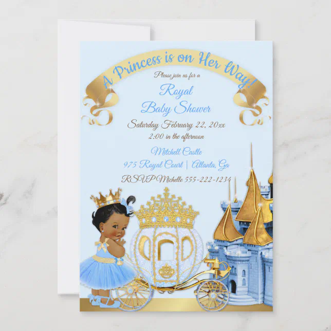 Royal Princess Castle Carriage Blue Gold Girl Invitation | Zazzle