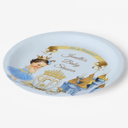 Royal Princess Castle Carriage Blue Gold Girl Paper Plates | Zazzle