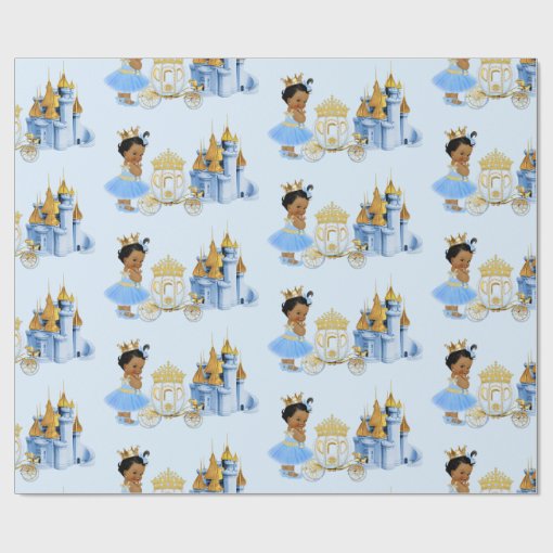 Royal Princess Castle Carriage Blue Gold Girl Wrapping Paper | Zazzle