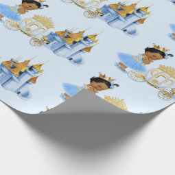 Royal Princess Castle Carriage Blue Gold Girl Wrapping Paper | Zazzle