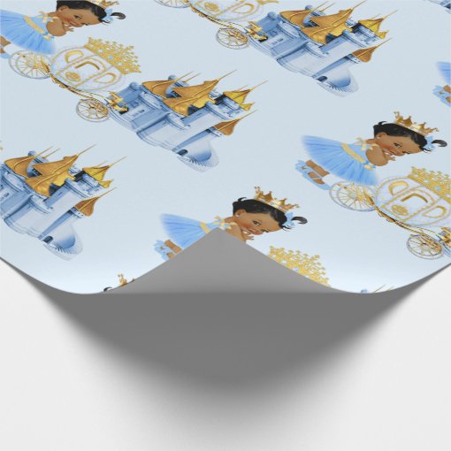 Royal Princess Castle Carriage Blue Gold Girl Wrapping Paper | Zazzle