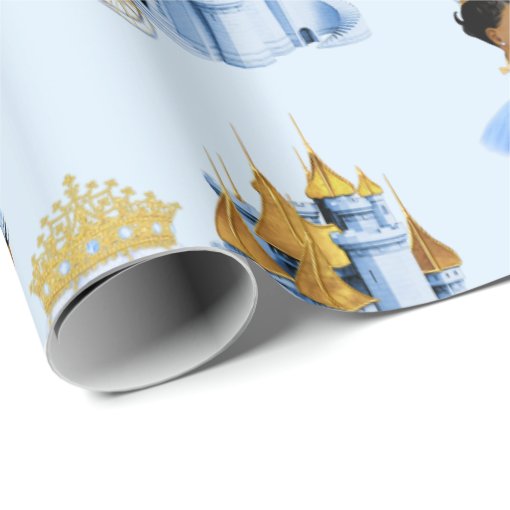 Royal Princess Castle Carriage Blue Gold Girl Wrapping Paper | Zazzle