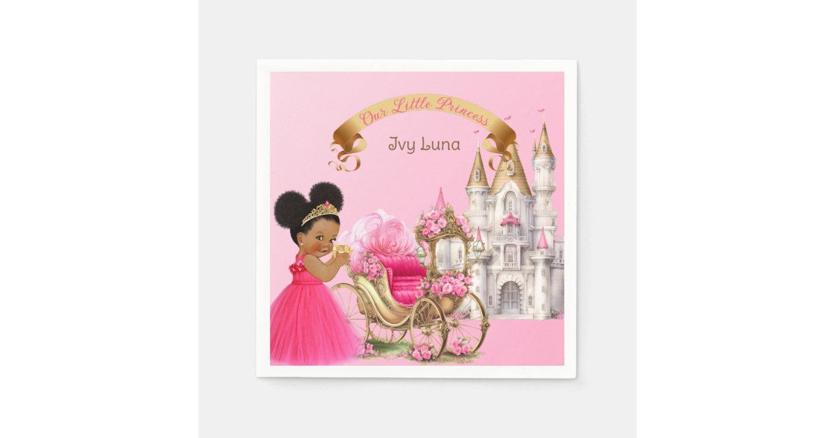 Royal Princess Castle Carriage Pink Gold Girl Napkins | Zazzle