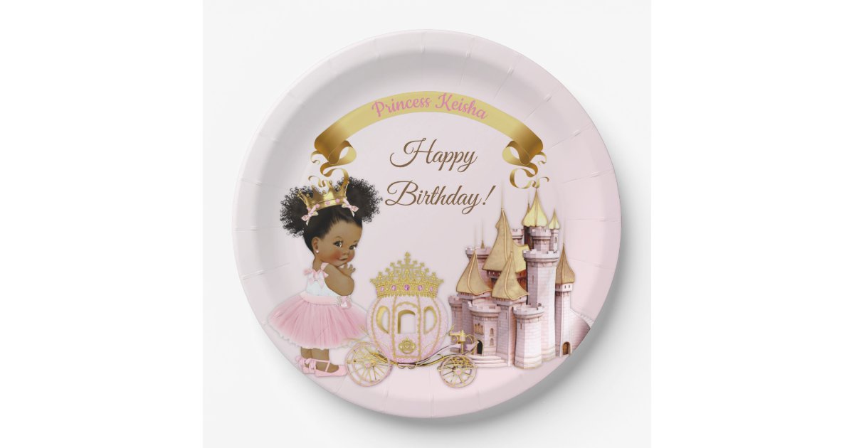 Royal Princess Castle Carriage Pink Gold Girl Paper Plates | Zazzle