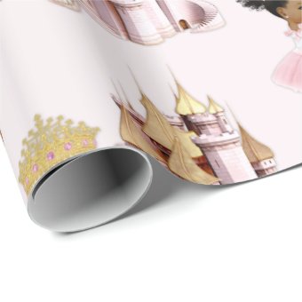 Royal Princess Castle Carriage Pink Gold Girl Wrapping Paper | Zazzle