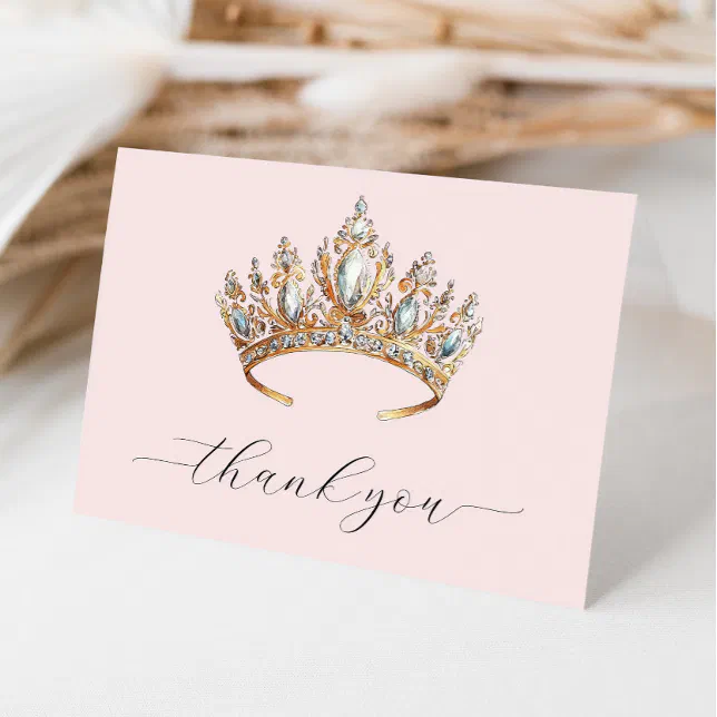 Royal Princess Crown Girl Birthday Party Thank You Card | Zazzle