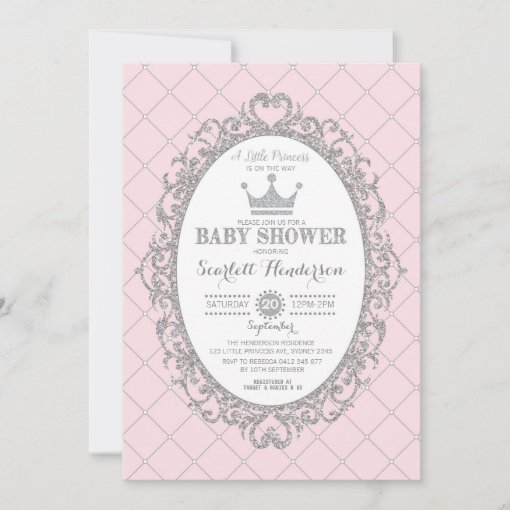 Royal Princess Crown Pink Silver Baby Shower Invitation | Zazzle