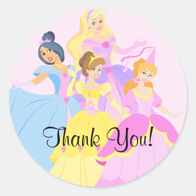 Royal Princess Girls Thank You Birthday Sticker | Zazzle