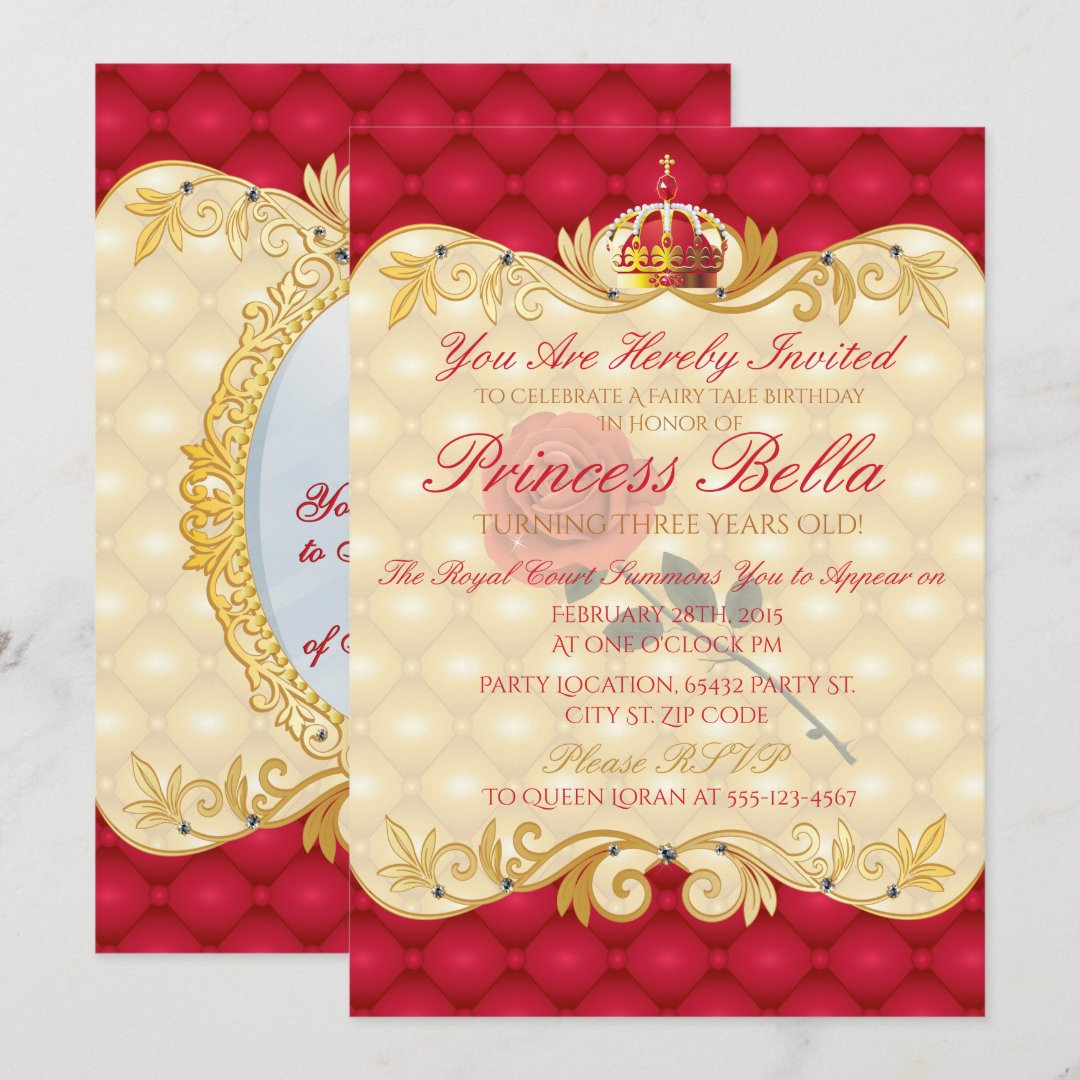 Royal Princess, Red Rose Birthday Invitations | Zazzle