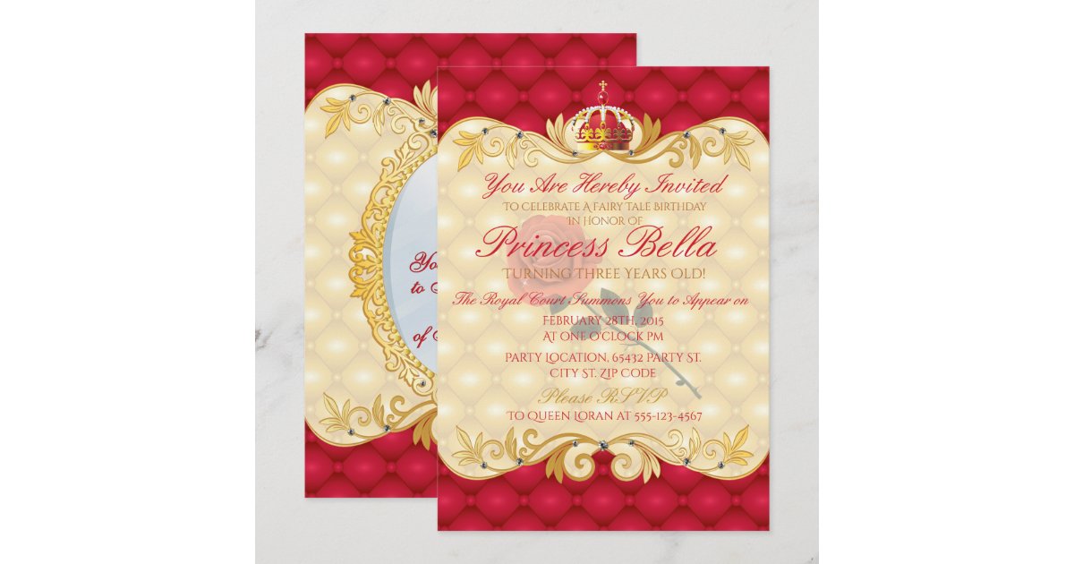 Royal Princess, Red Rose Birthday Invitations | Zazzle
