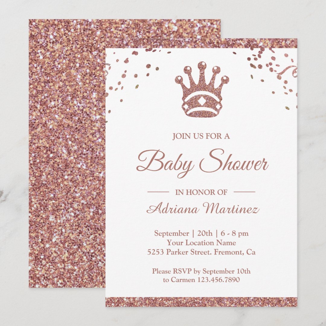 Royal Princess Rose Gold Glitter Baby Shower Invitation | Zazzle